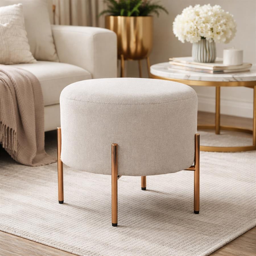 Pouf colorato tondo gambe oro grigio chiaro - Kate | Brigros